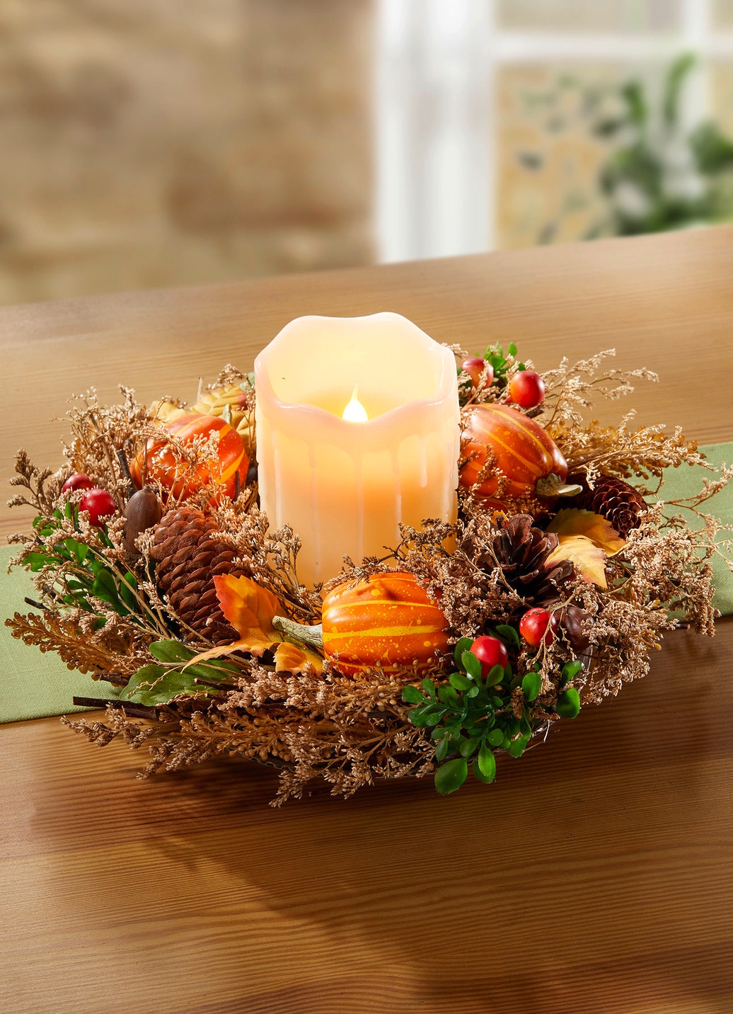 Naturlig krans med LED-ljus - NATUR-BRAUN